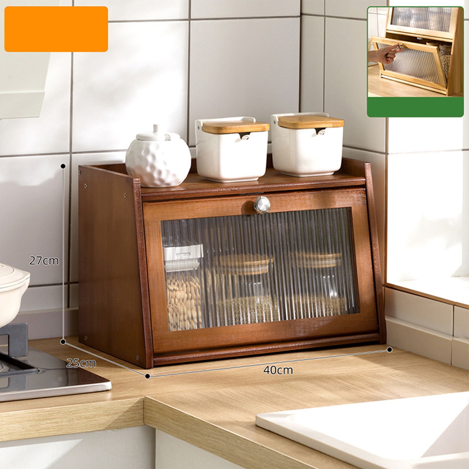 Bamboo Spice Condiment Organizer with Door Waterproof Bamboo Countertop ...