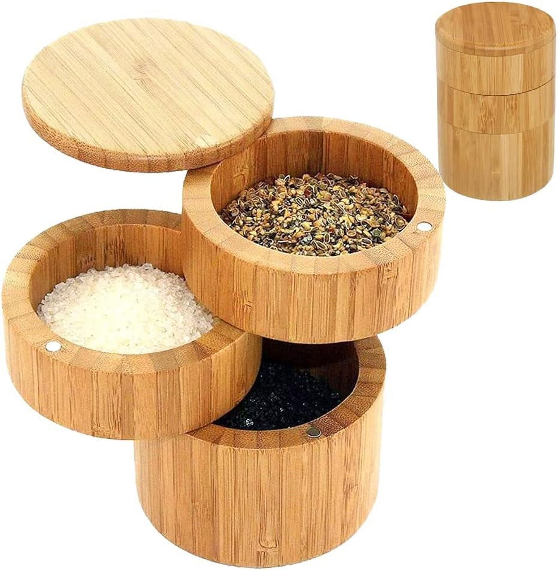 Bamboo Spice Containers, Seasoning Storage Box with Magnetic Lids ...