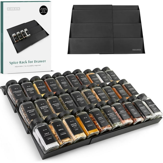 Bamboo Spice Drawer Organizer - Expandable 4 Tier Spice Rack (Need 3 ...