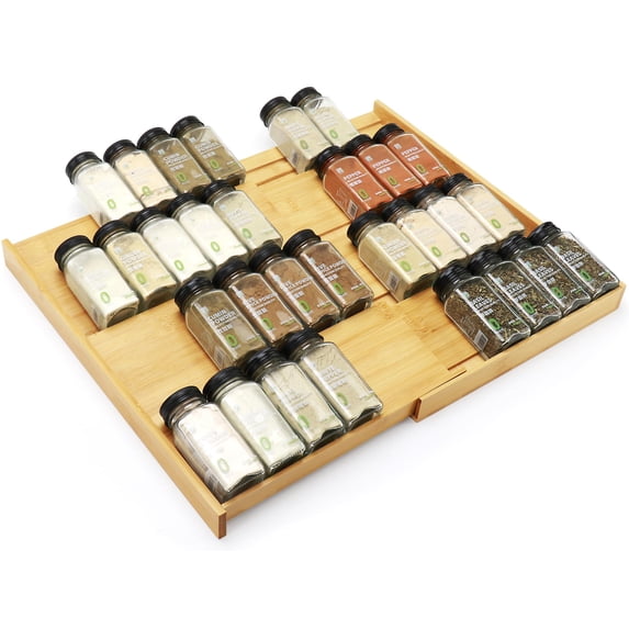 Bamboo Spice Drawer Organizer, (Need 3.1” Deep Drawer) Expandable 4 ...
