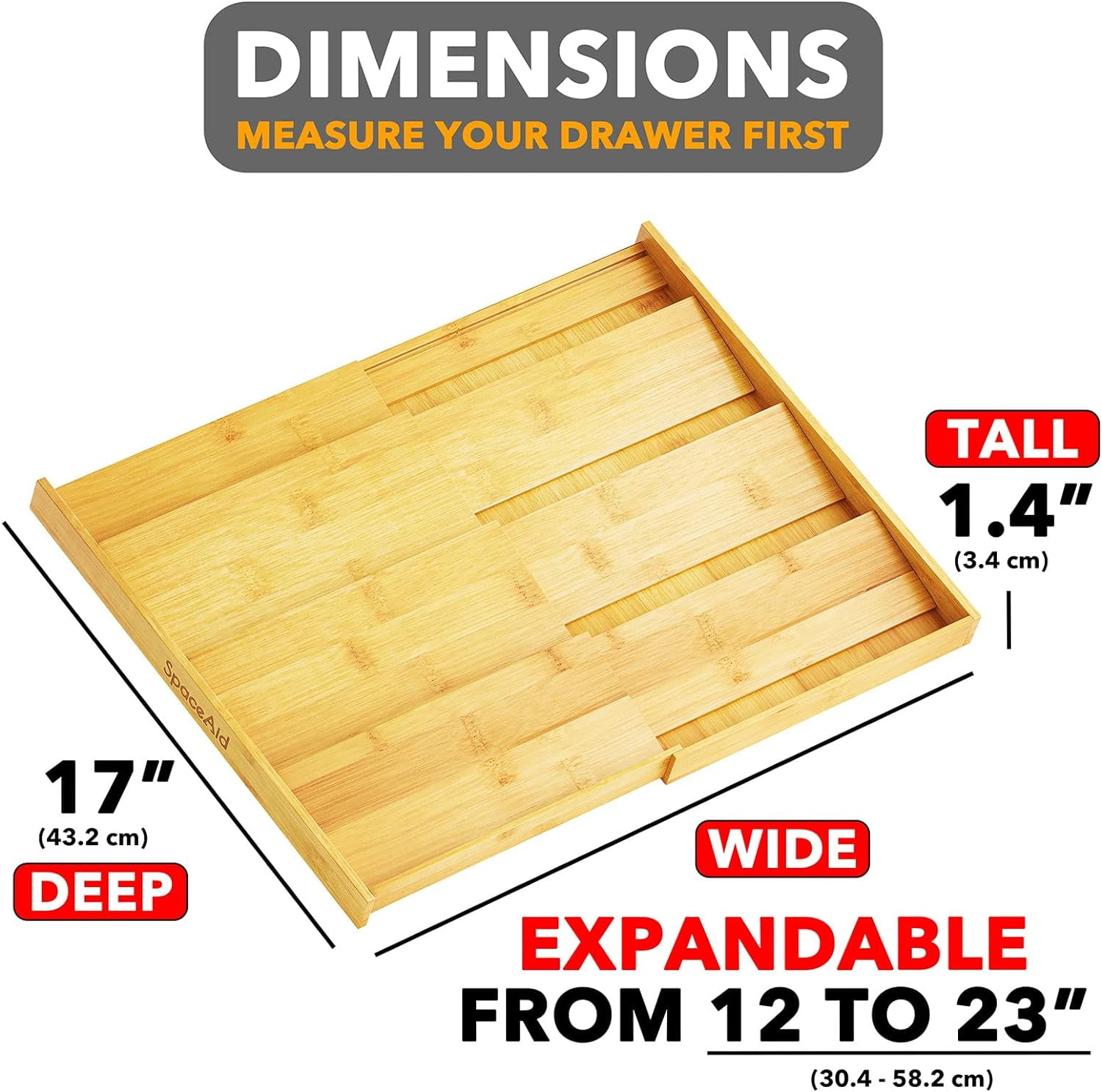 Bamboo Spice Drawer Organizer and Bamboo Silverware Drawer with Labels ...