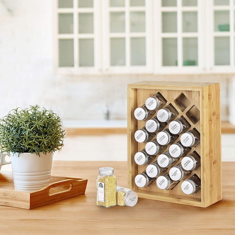 [Bamboo Spice Rack] 20 Glass Jars Bamboo Spice Rack Organizer | Free ...