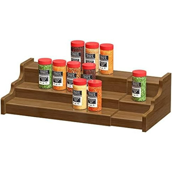 Bamboo Spice Rack Cabinet Organizer - 3 Tier Wooden Expandable Walnut ...