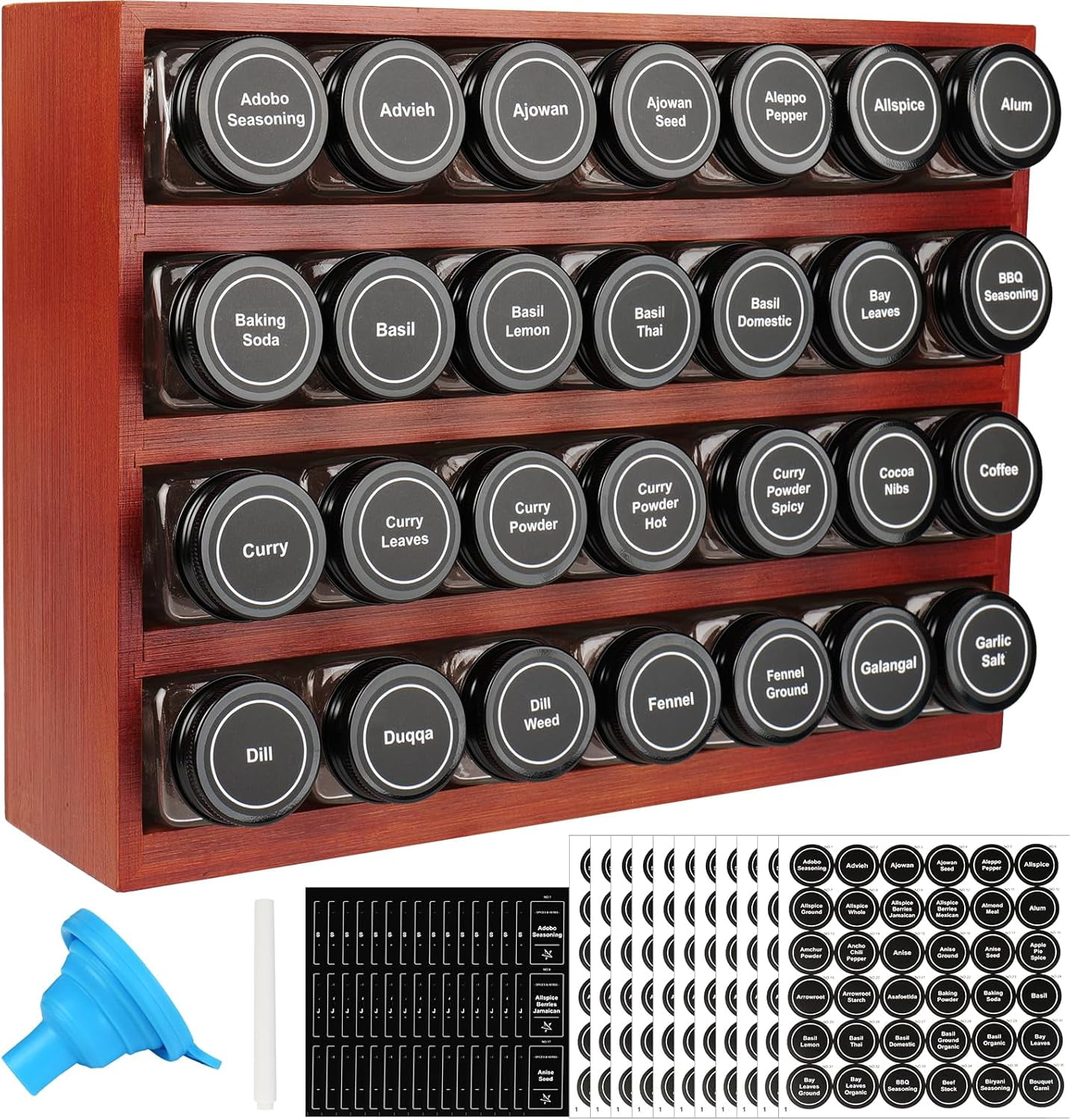 Bamboo Spice Rack Organizer with 28 Spice Jars, 780 Labels, 4 Tier Wood ...