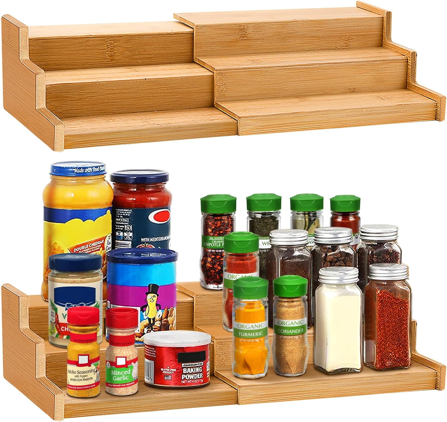 Bamboo Spice Rack Organizer, 3 Tier Expandable Spice Rack for Kitchen ...
