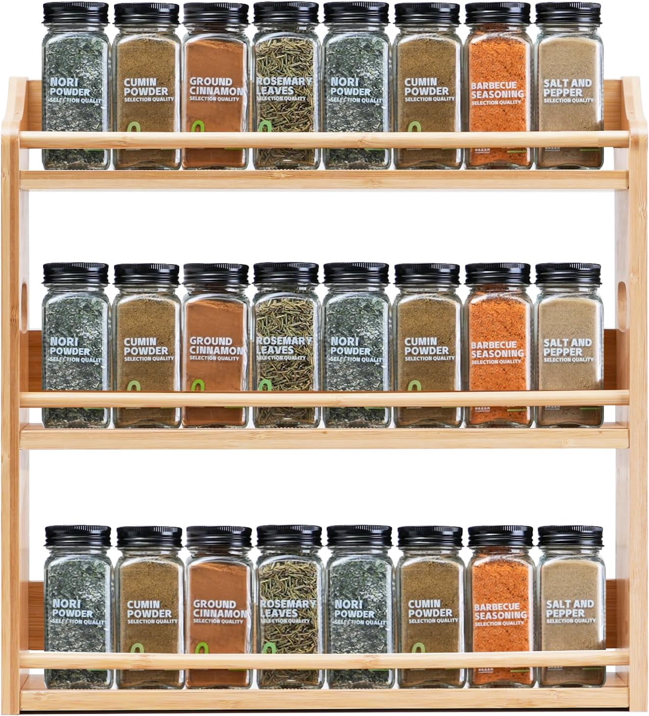 Bamboo Spice Rack Organizer, 3 Tier Storage with Handles, Wood ...