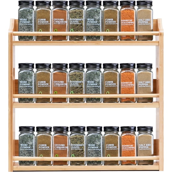 Bamboo Spice Rack Organizer, 3 Tier Storage with Handles, Wood ...