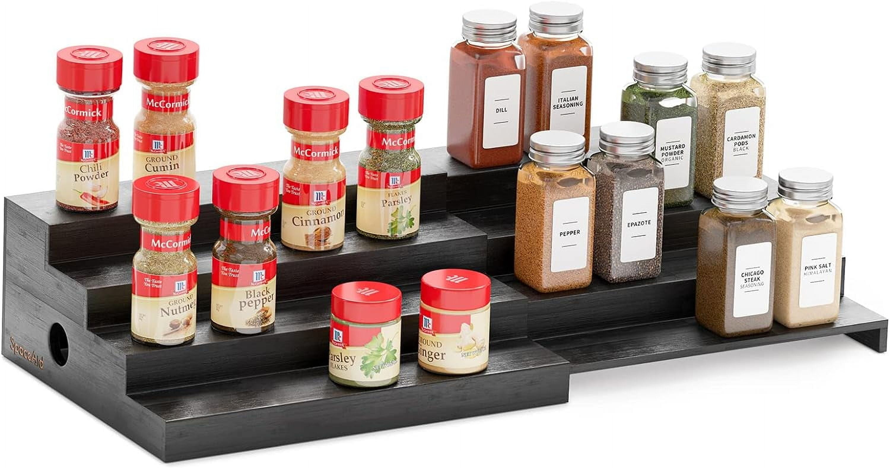 Bamboo Spice Rack Organizer, 4-Tier Kitchen Cabinet Storage for Spices ...