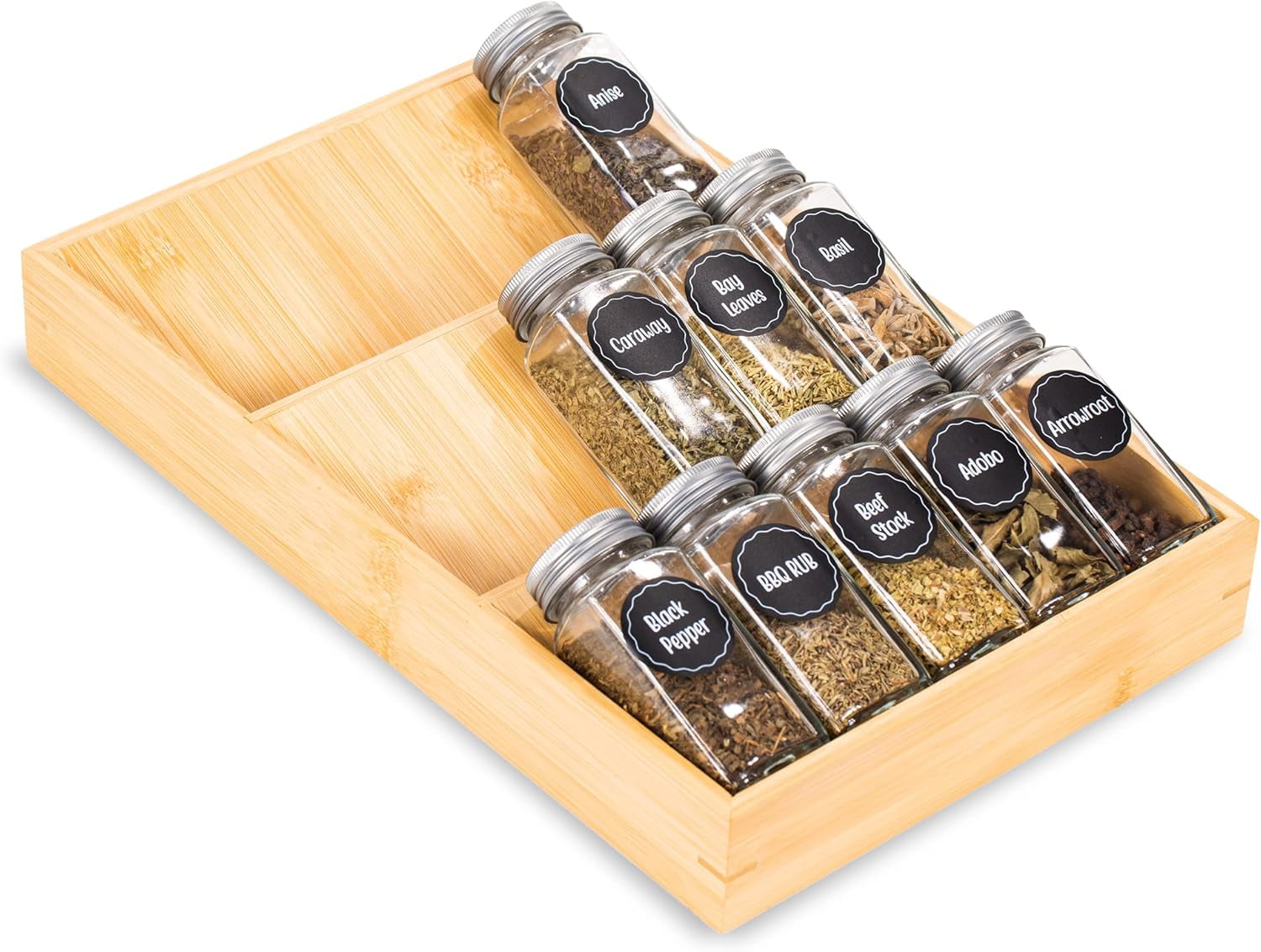 Bamboo Spice Rack Organizer for Drawer 3 Tier Bamboo Spice Tray Cabinet ...