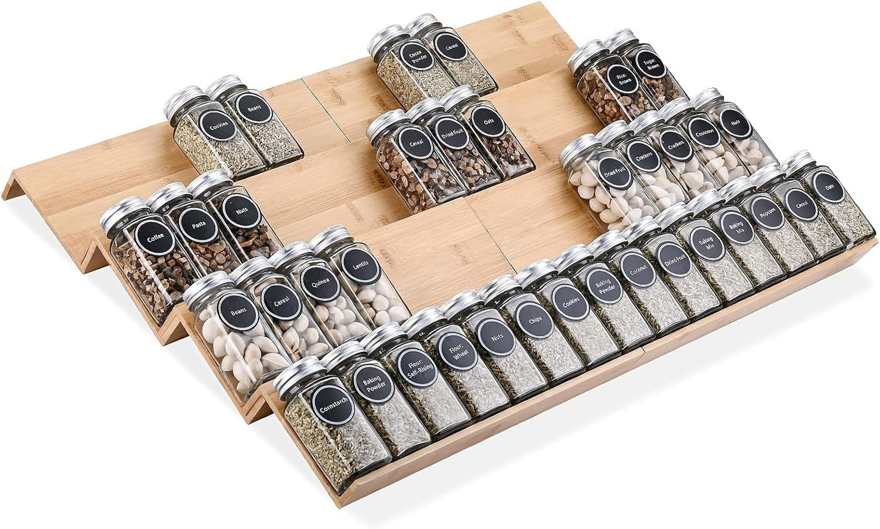 Bamboo Spice Rack Tray - Spice Drawer Organizer for Kitchen Cabinet ...