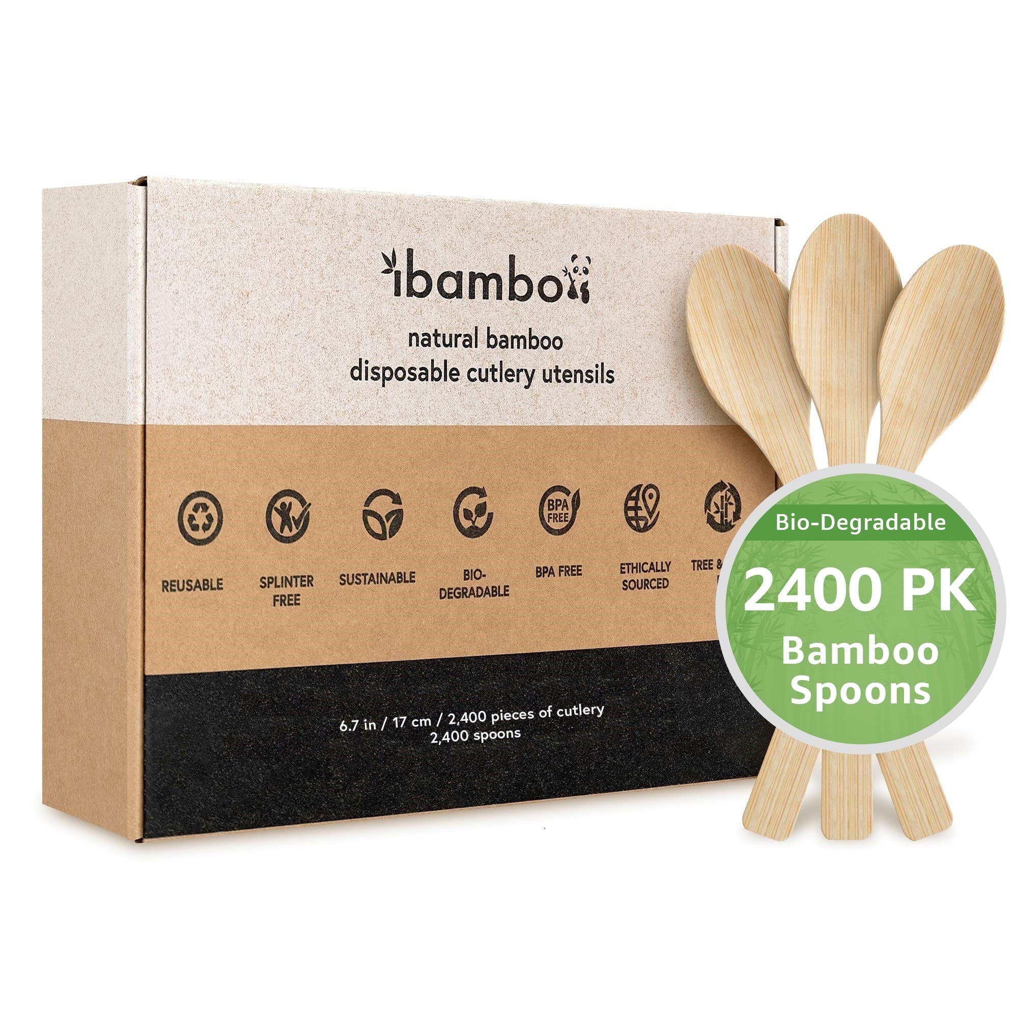 Ibambo Natural Bamboo Spoons, Disposable Utensils, Party Cutlery ...