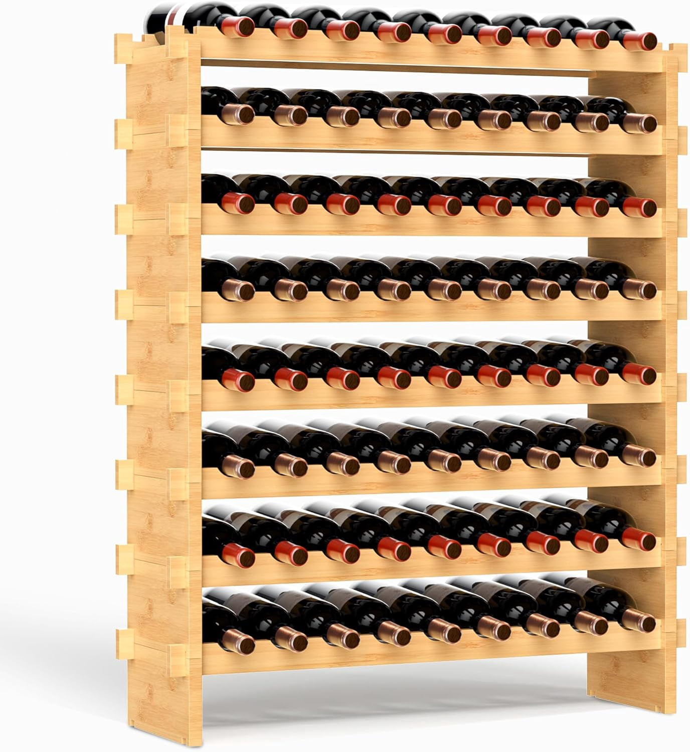 Bamboo Stackable 8-Tier Wine Rack, 72 Bottle Freestanding Floor Wine ...