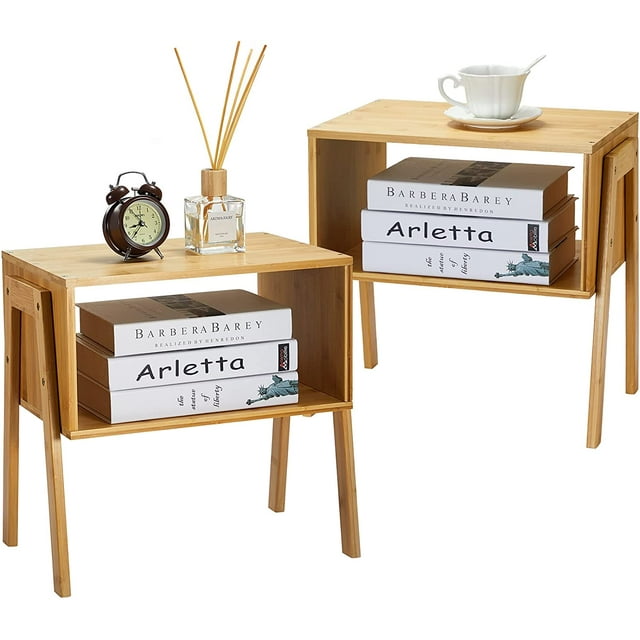 Bamboo Stackable End Tables, Wood Living Room Nightstand, Bedside ...