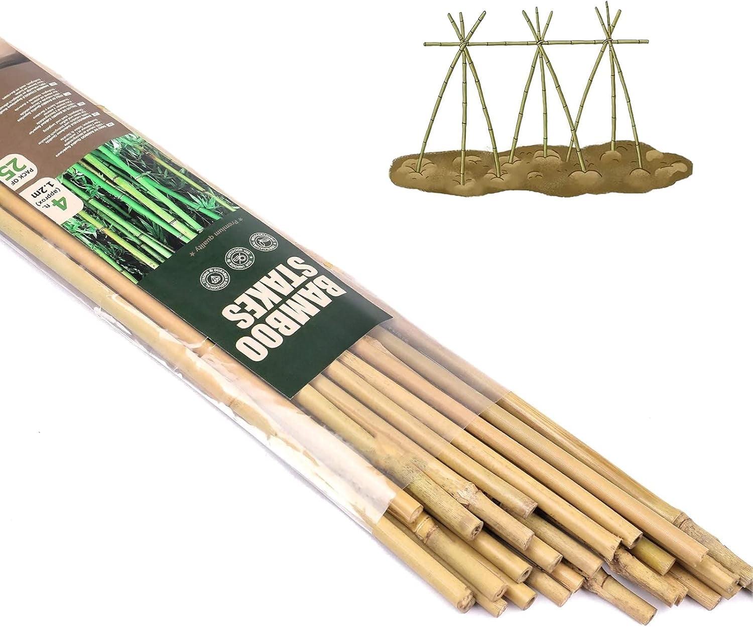 Bamboo Stakes for Plants, Natural Bamboo Plants Stakes Feet, Garden ...