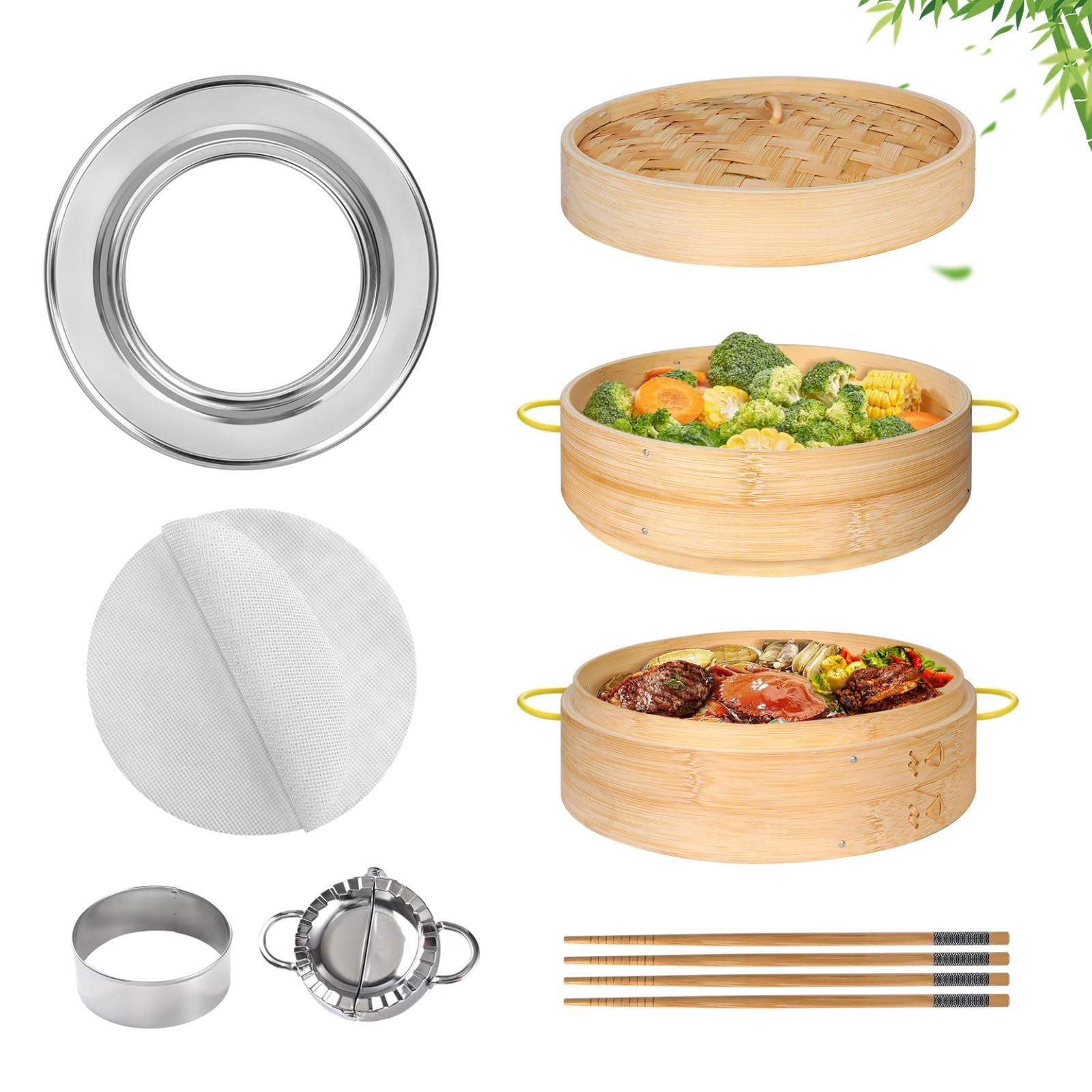 Bamboo Steamer 2 Tier 10-inch Steaming Basket With Handle Bun Vegetable ...