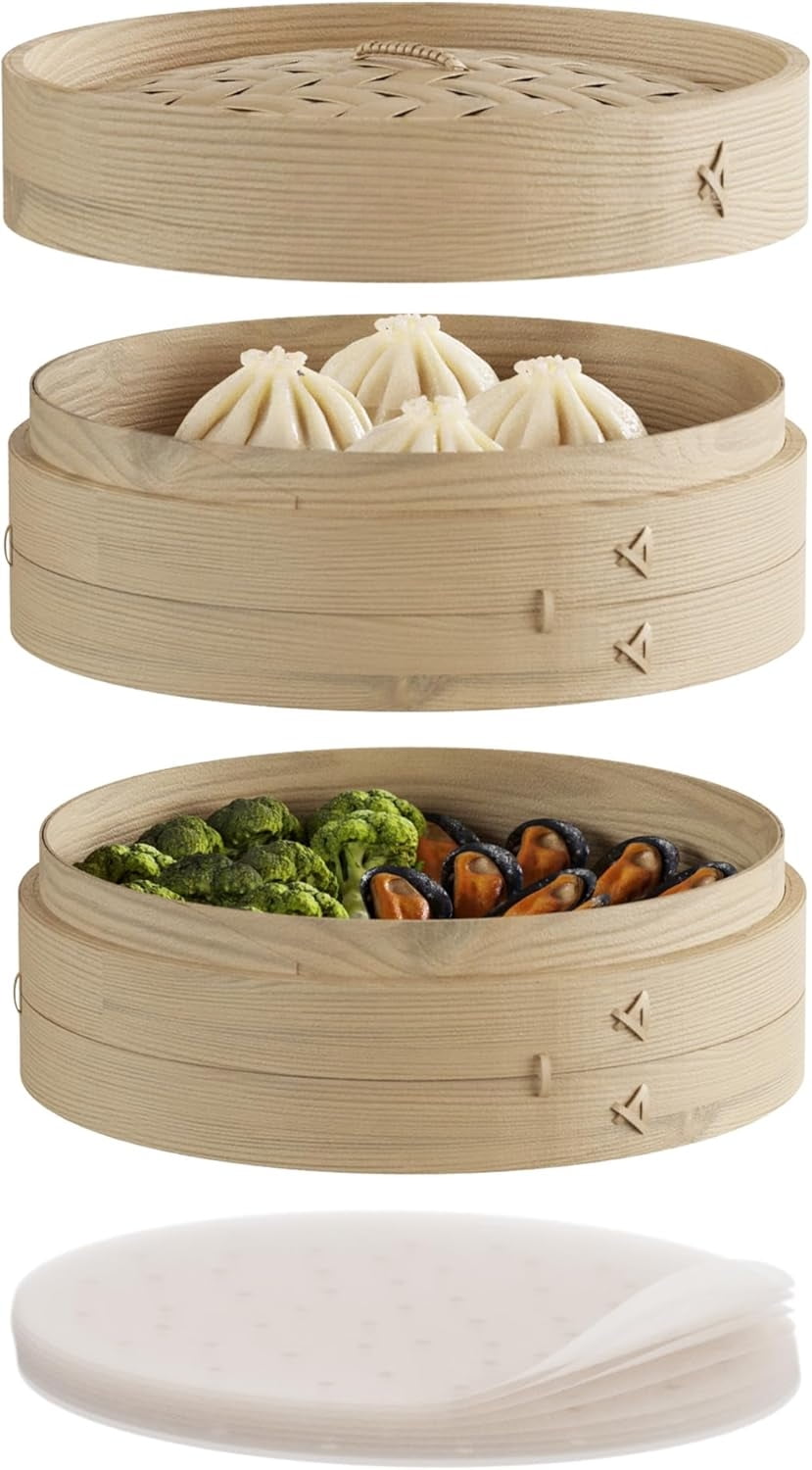 Bamboo Steamer Basket 10-Inch | 2-Tier Steamer for Cooking, Chopsticks ...