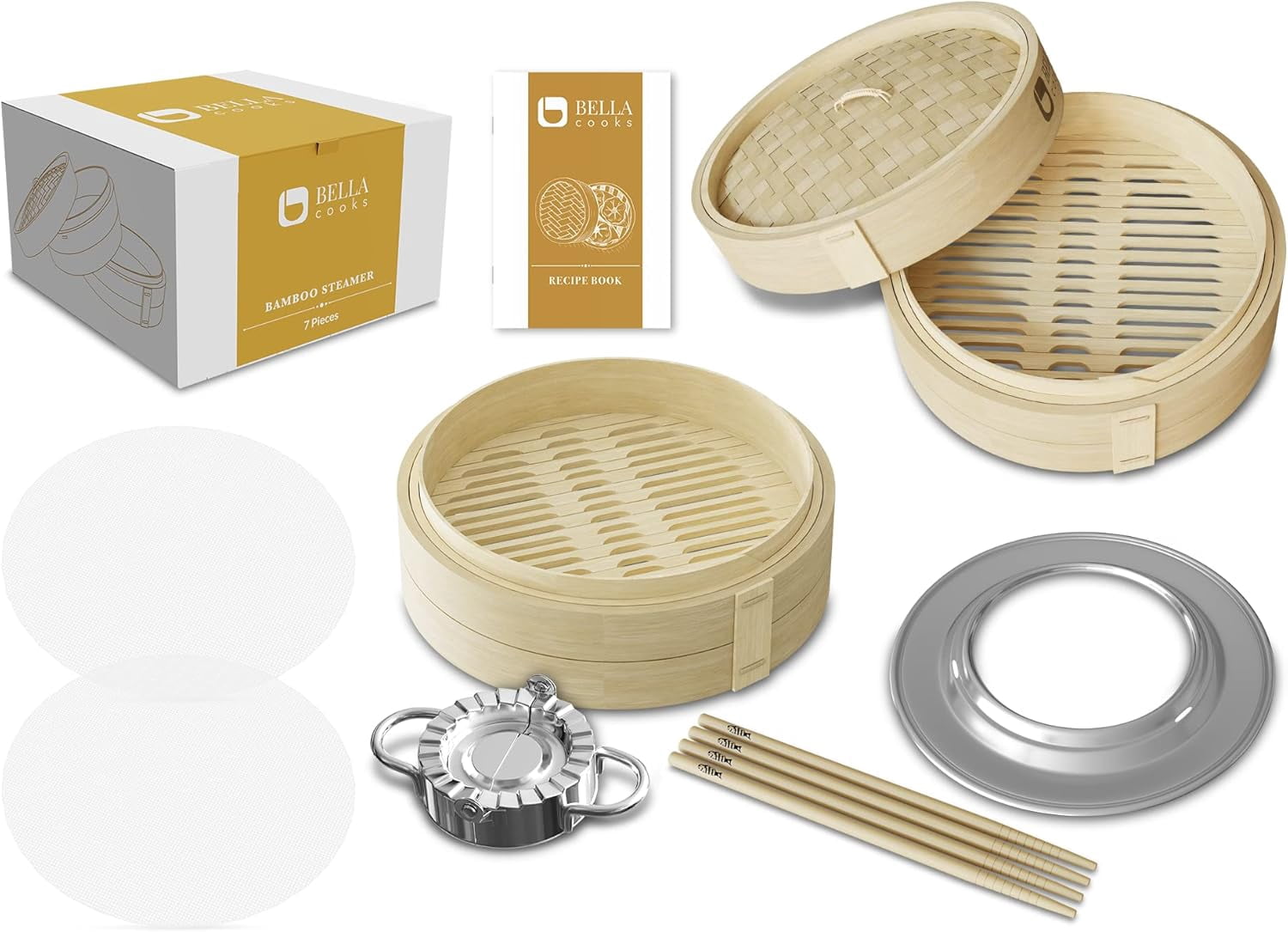 Bamboo Steamer Basket 11-inch 2 Tier With Lid Dumpling Bamboo Steamer 4 ...