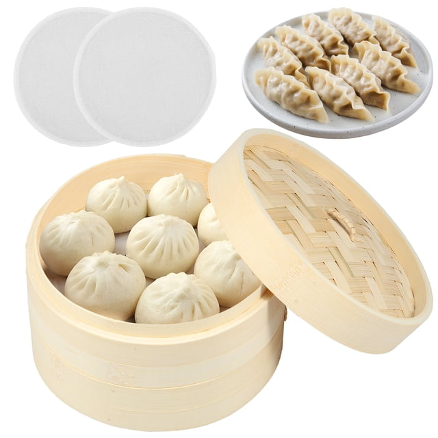 Bamboo Steamer Basket 2 Layer Steaming Basket with Lid and Steaming ...