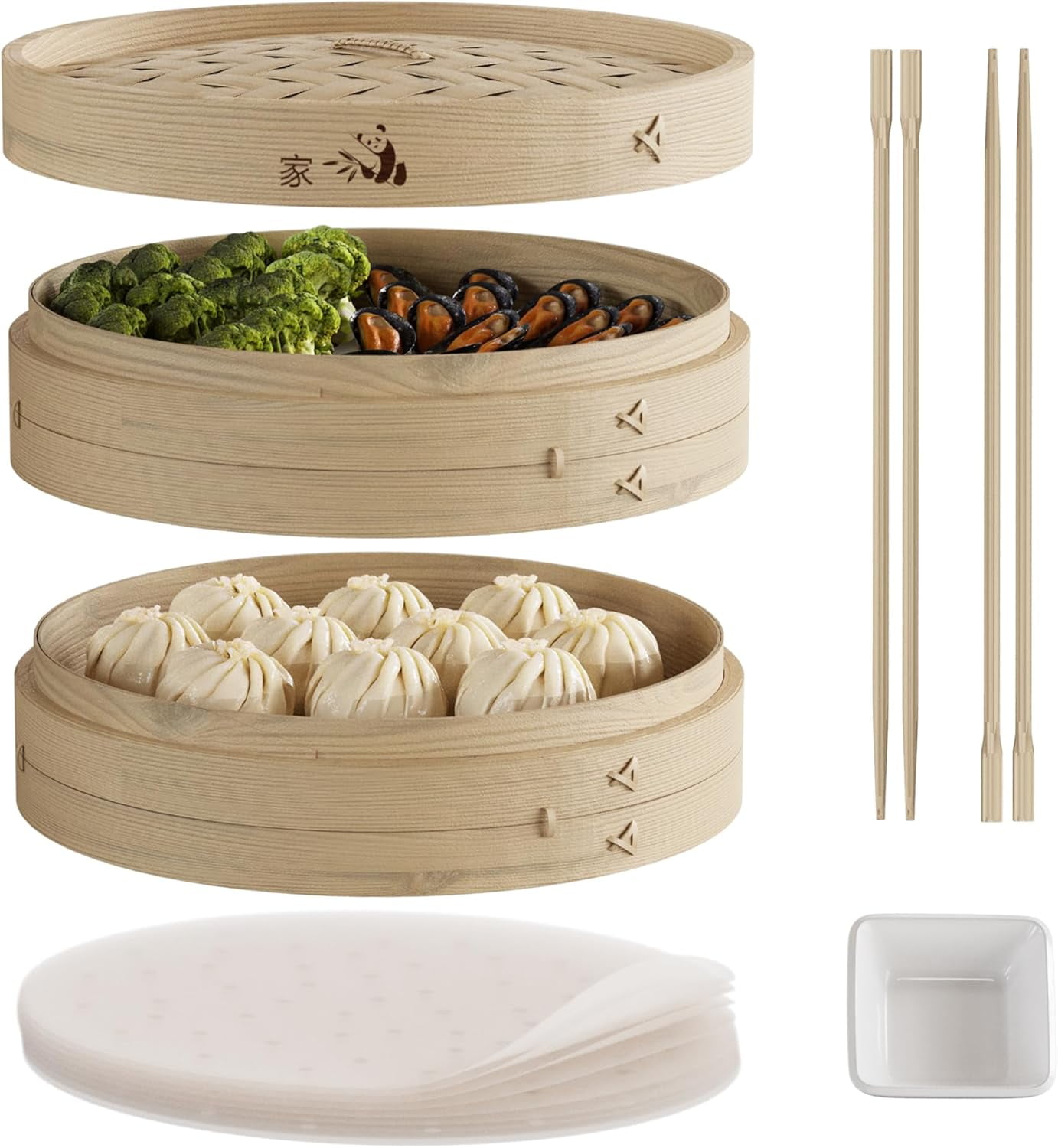 Bamboo Steamer Basket -Inch | Tier Steamer for Cooking | 50 Liners ...