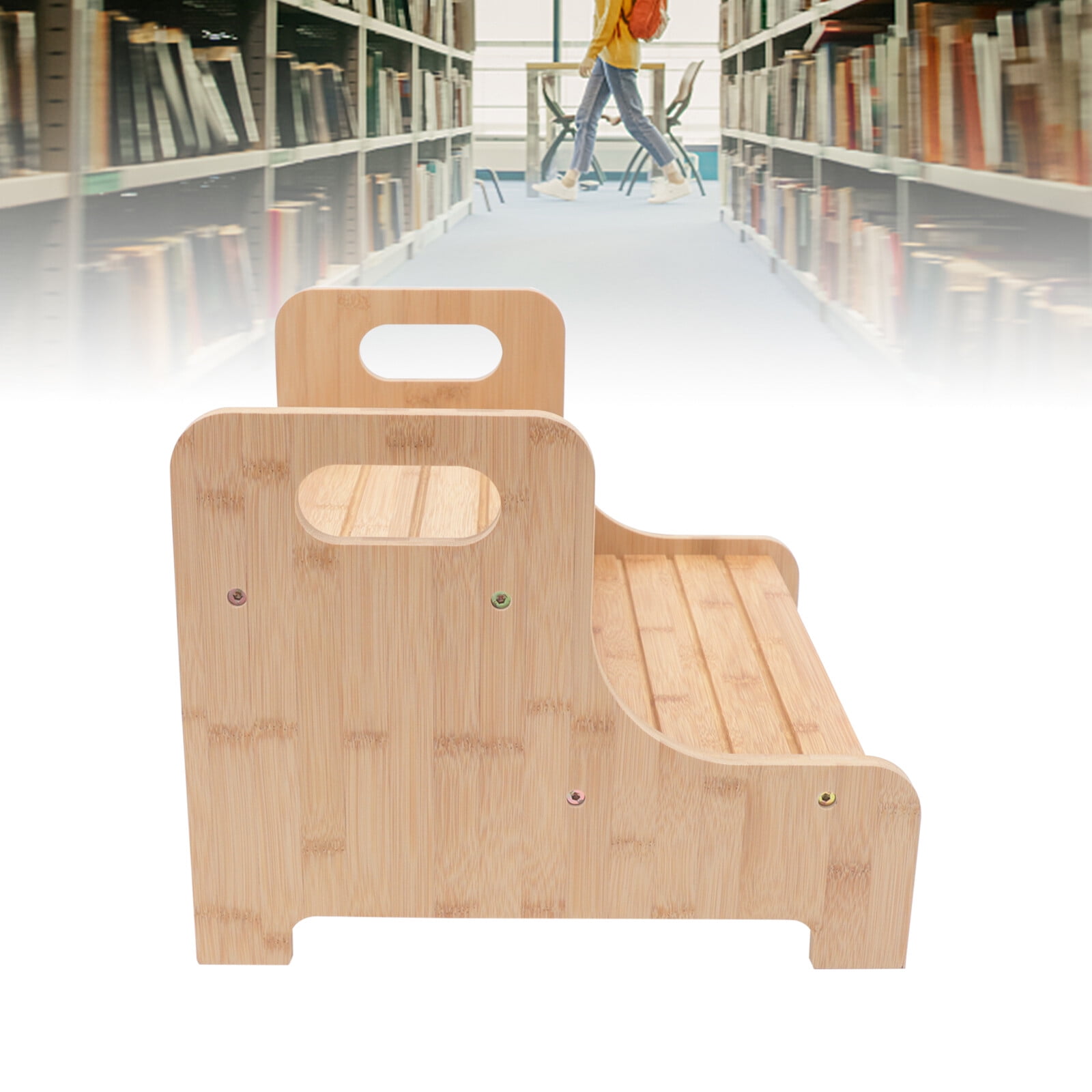 Bamboo Step Stool for Elderly Child, Free Standing 2 Steps Stair Ladder ...