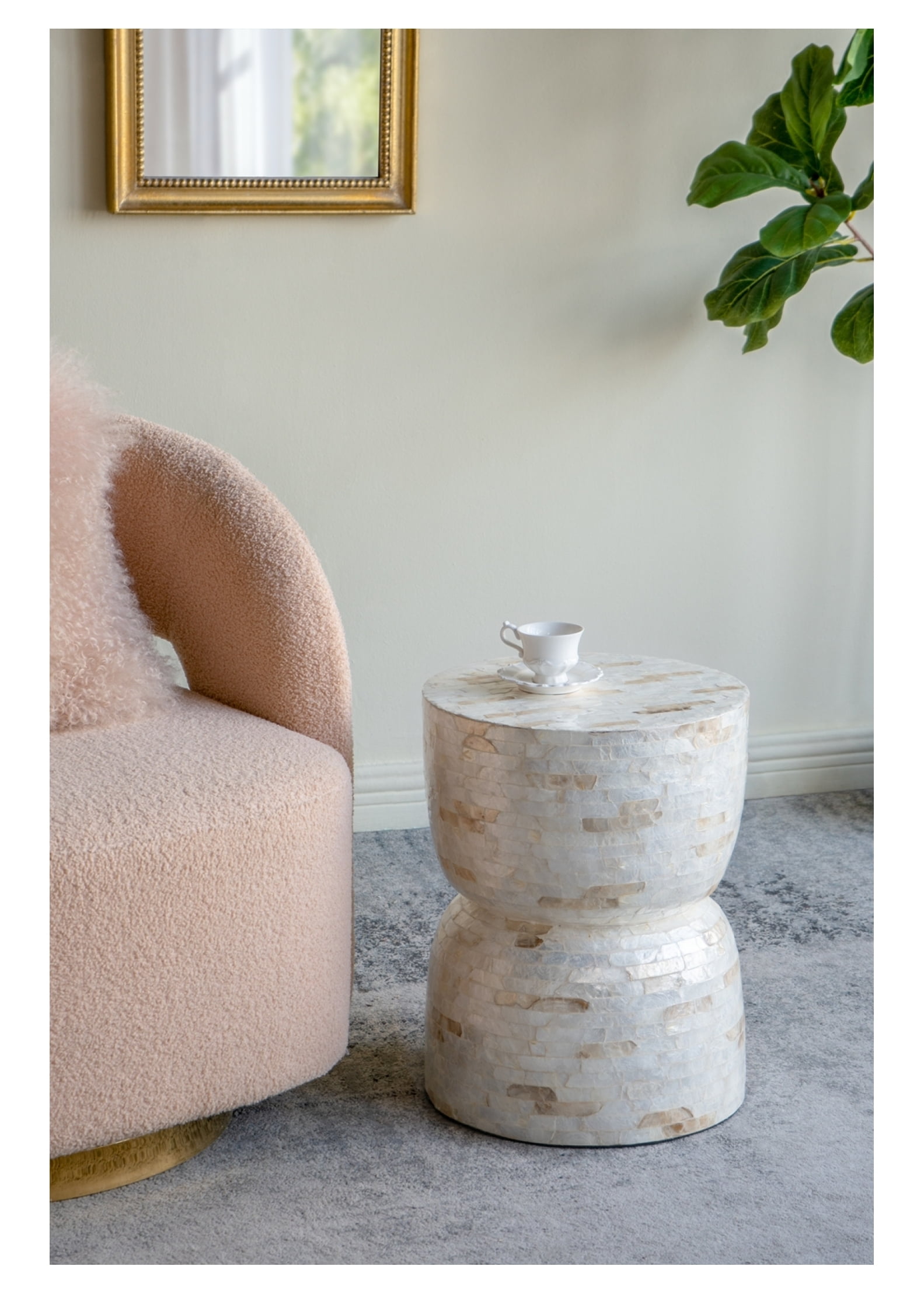 Bamboo Stool 14x14x18", Decorative Capiz Shell Accent Stool - Versatile Seating & Side Table for ...