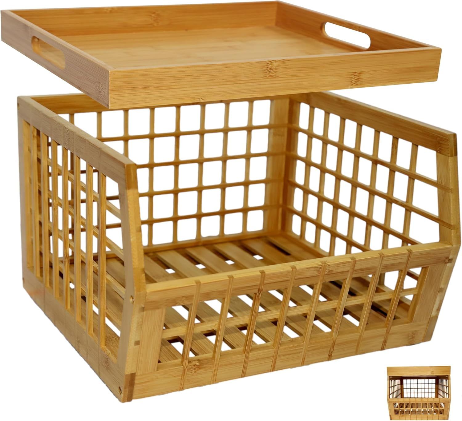 Bamboo Storage Bin - Multipurpose, Stackable Open Front Storage Bin ...