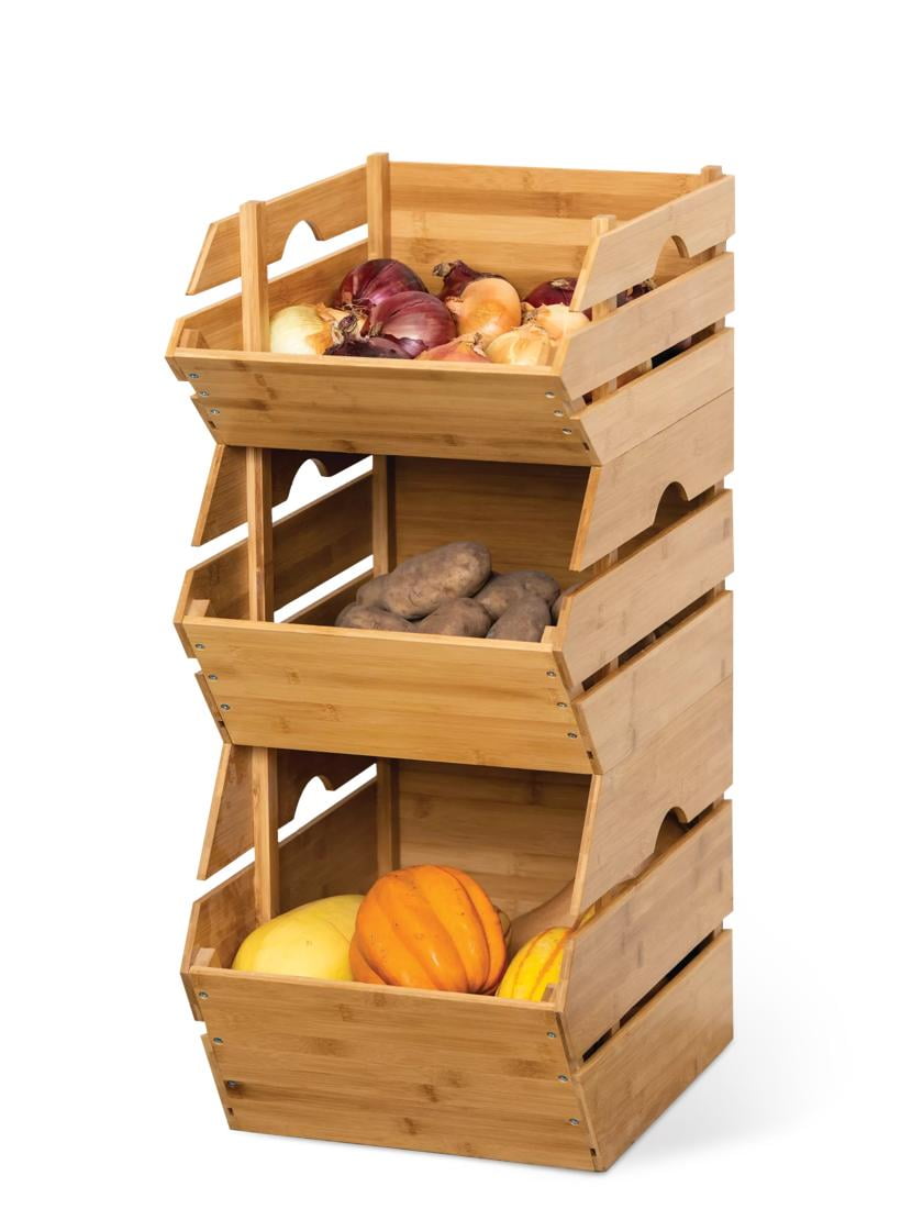 Gardener's Supply Company Stackable Bamboo Storage Bin Set for Kitchen ...