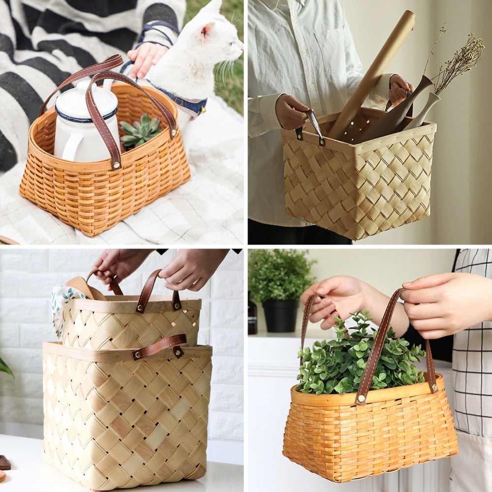Bamboo Storage Bins Set Of 2, Handmade Decorative Woven Basket ...