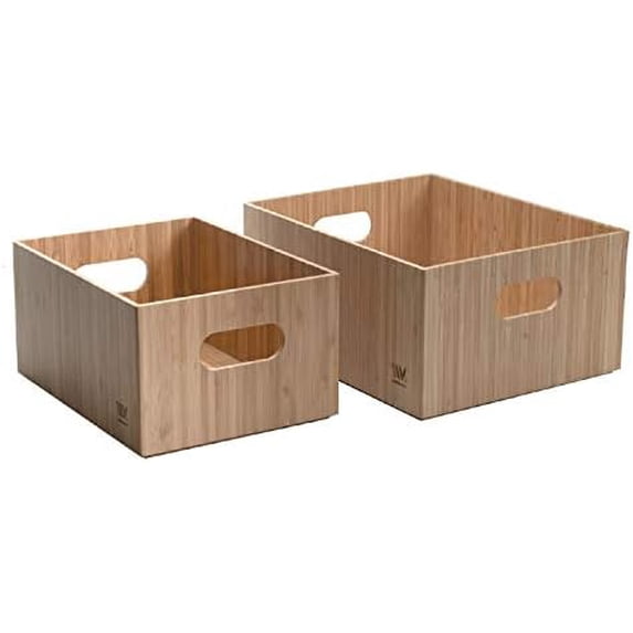 Bamboo Storage Box Set (2 PK) Durable Bin with Handles for Closet ...