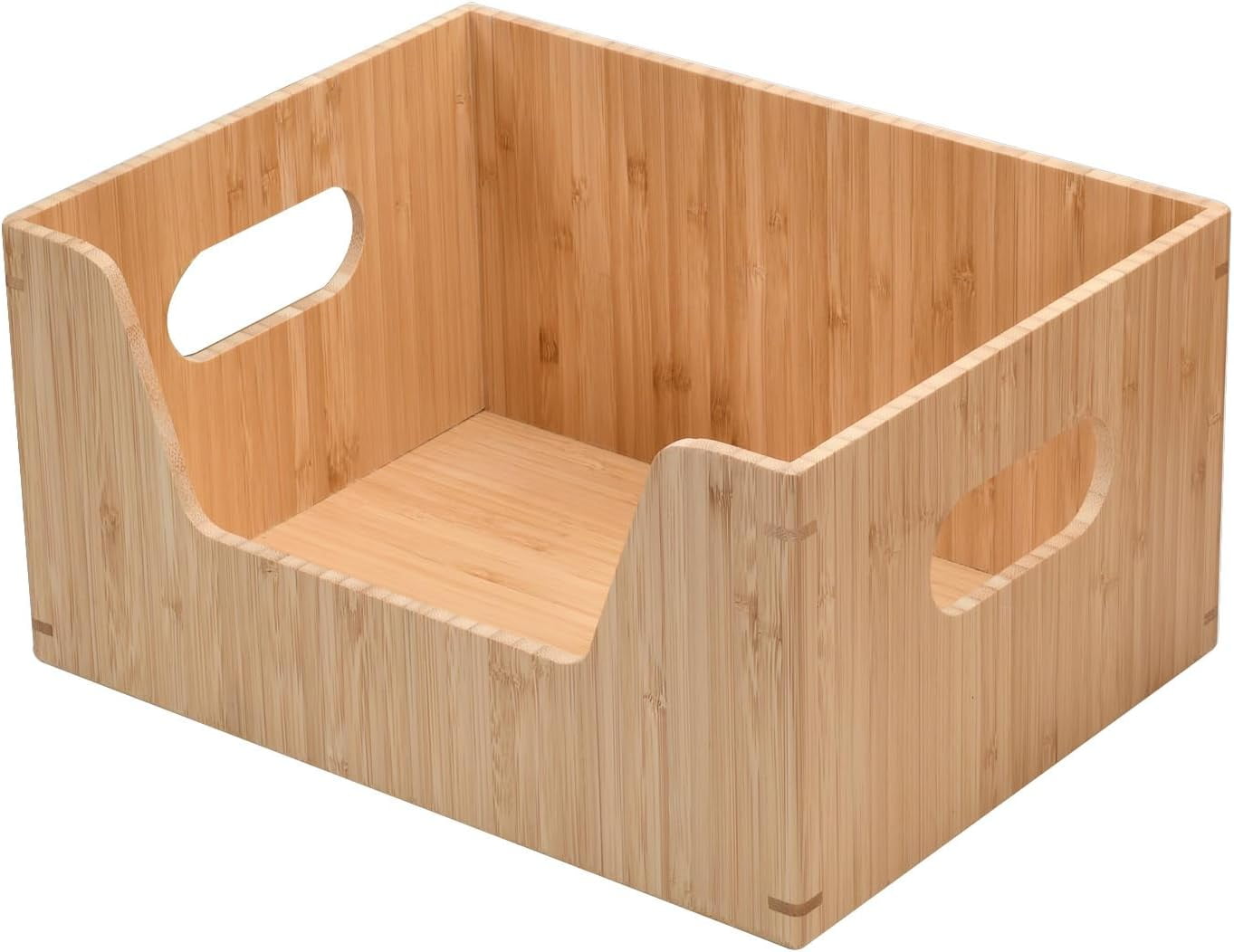 Bamboo Storage Box with Open Front Stackable Bin Organizer to use in ...