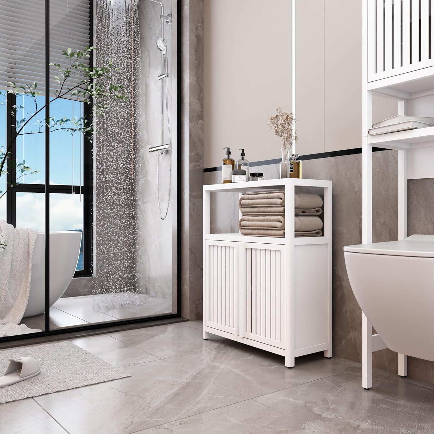 Bamboo Storage Cabinet Bathroom Floor Cabinet Side Storage Organizer ...