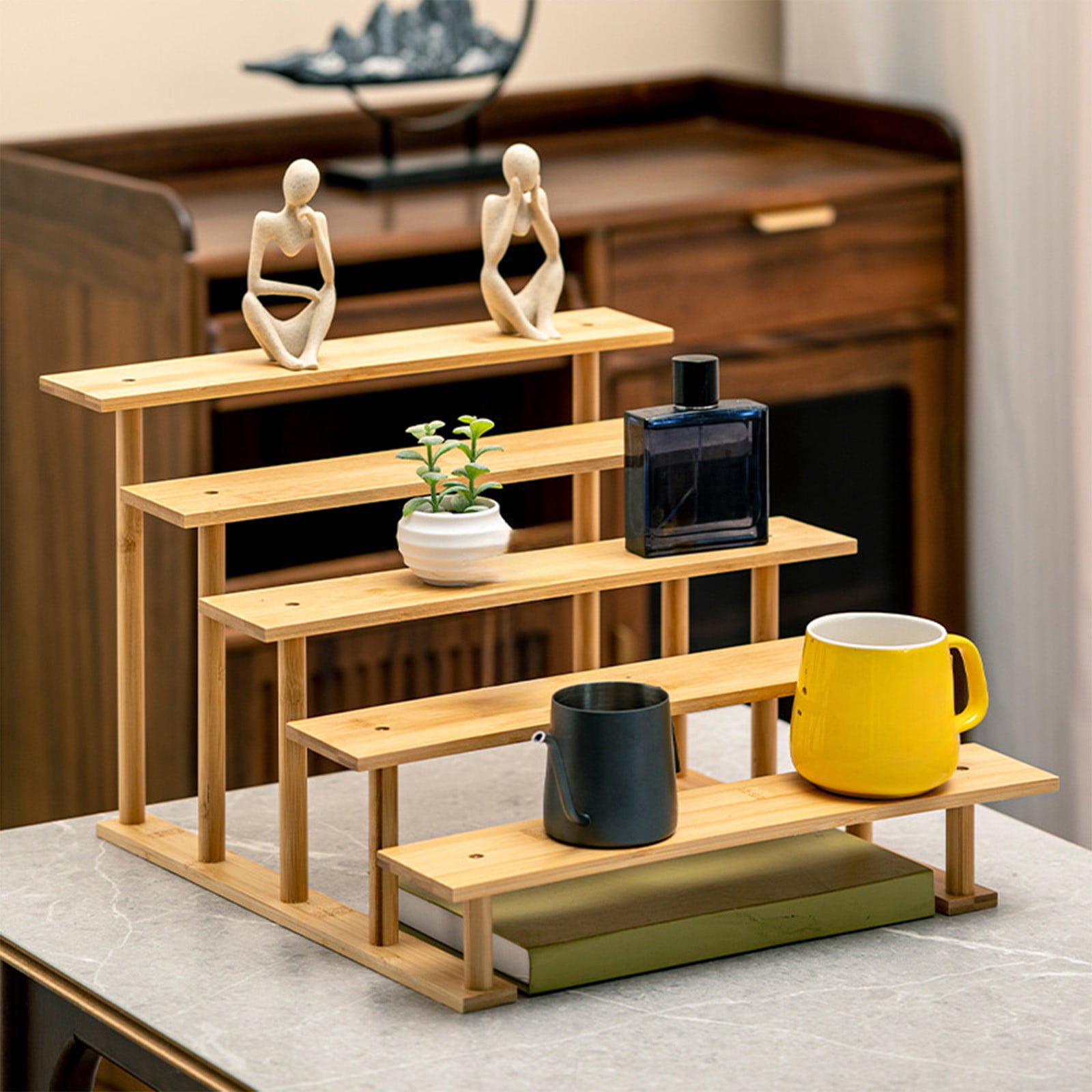 Bamboo Storage Rack, 4/5 Tier Step Shelf Organizer for Kitchen ...