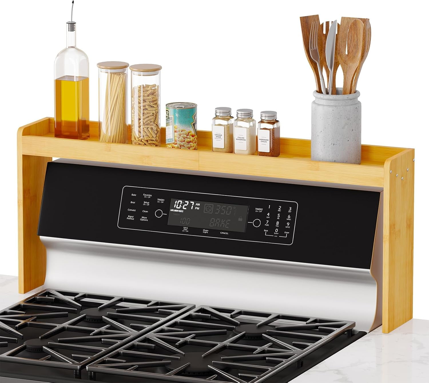 Bamboo Over the Stove Spice Holder Shelf, 31.5" Kitchen Organizer Stove ...