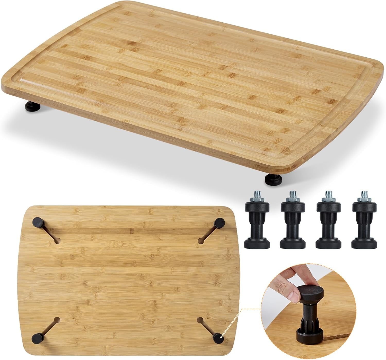 Bamboo Stovetop Cover Cutting Board with Adjustable Legs and Juice ...
