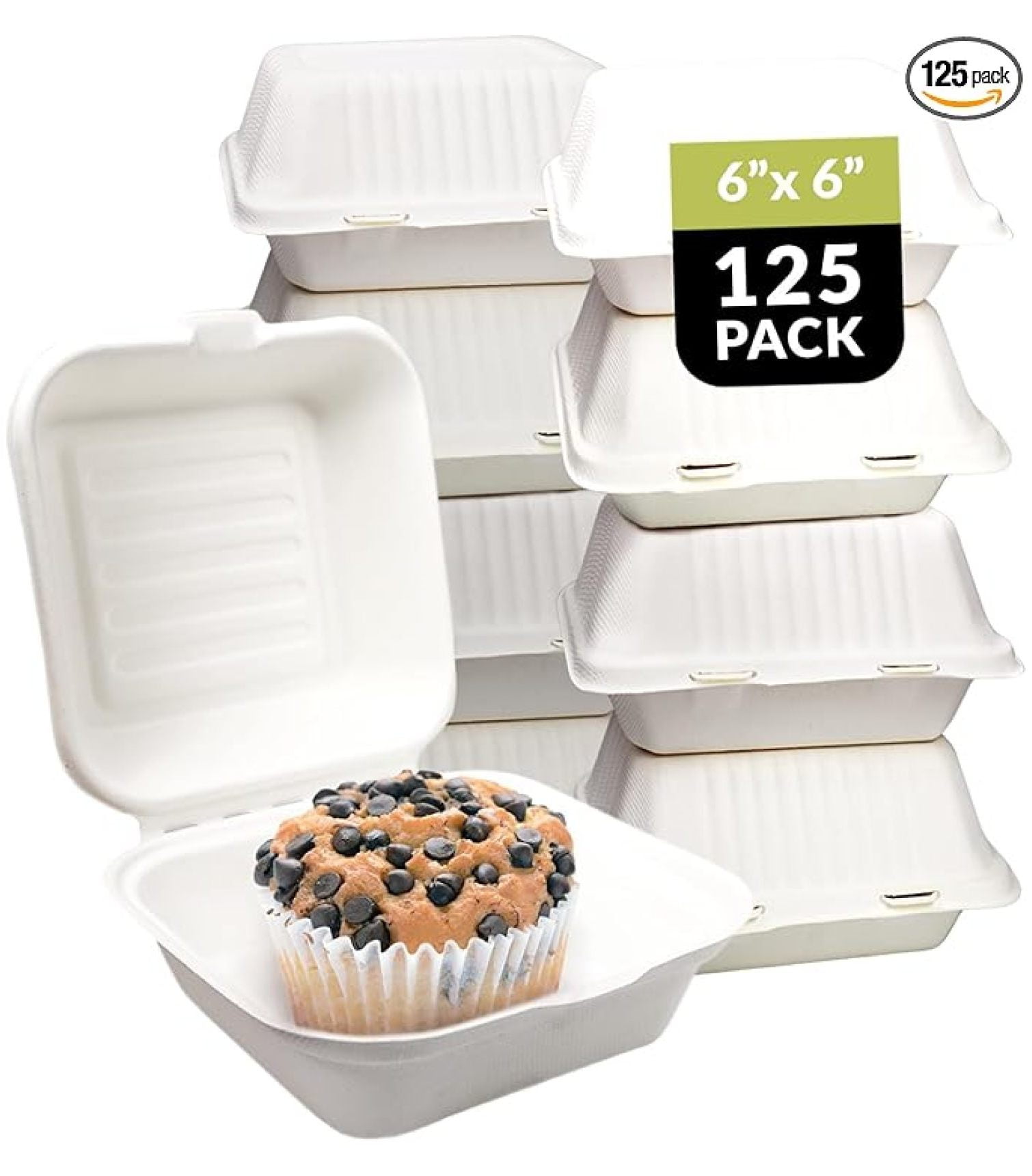 Bamboo Sugarcane Clamshell Containers - 6 Inch, 125 Pack - Eco-Friendly ...