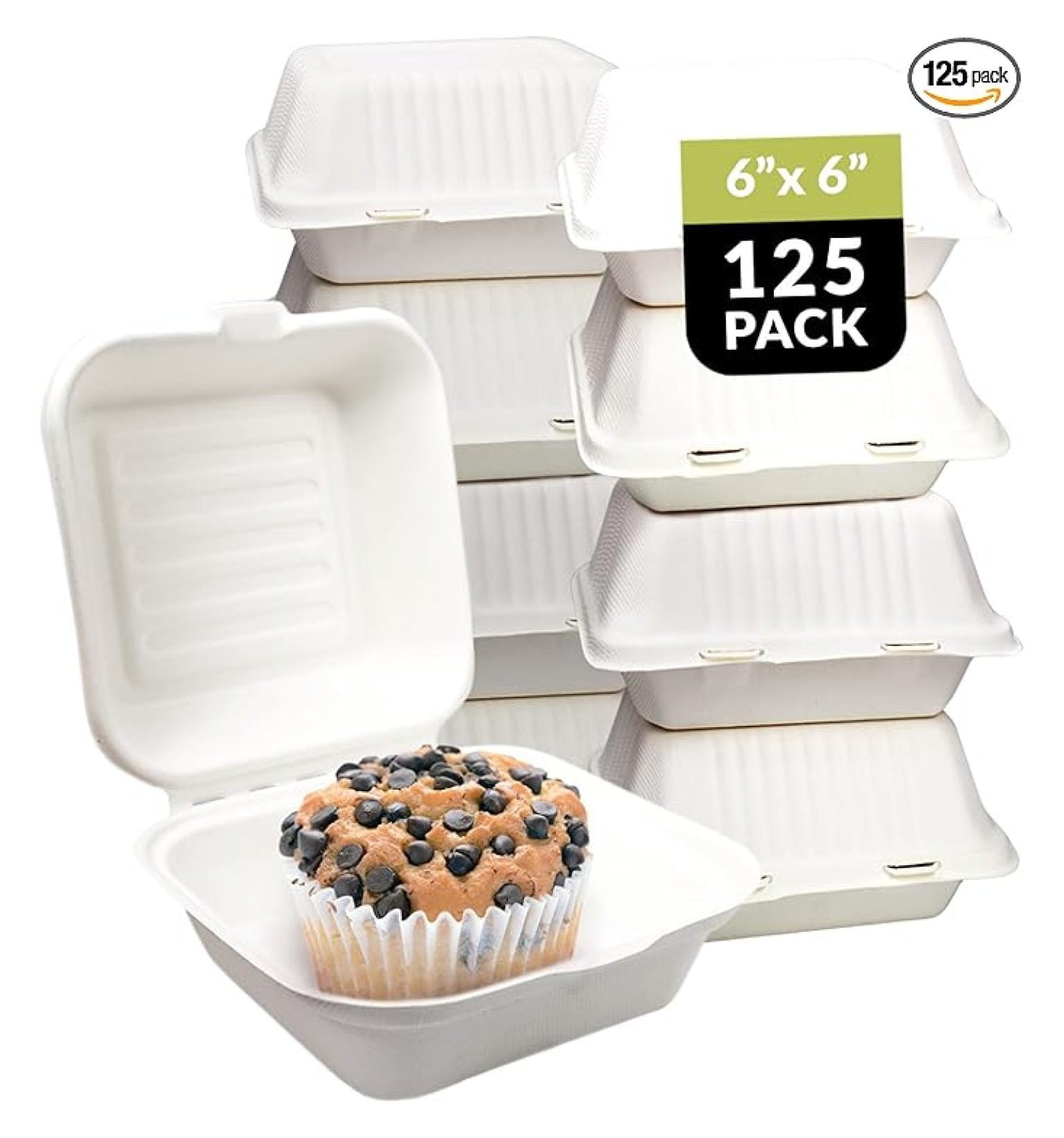 Bamboo Sugarcane Clamshell Containers - 6 Inch, 125 Pack - Eco-Friendly ...