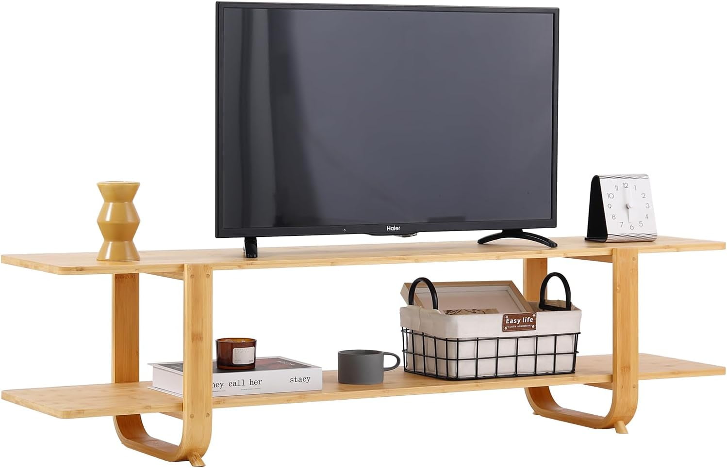 Bamboo TV Stand for Up to 65 Inch, Mid Century Modern Entertainment ...
