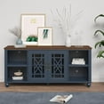 Bamboo TV Stand for 65 inch TV, Entertainment Center Media Console Table w/Drawers, PE Rattan ...