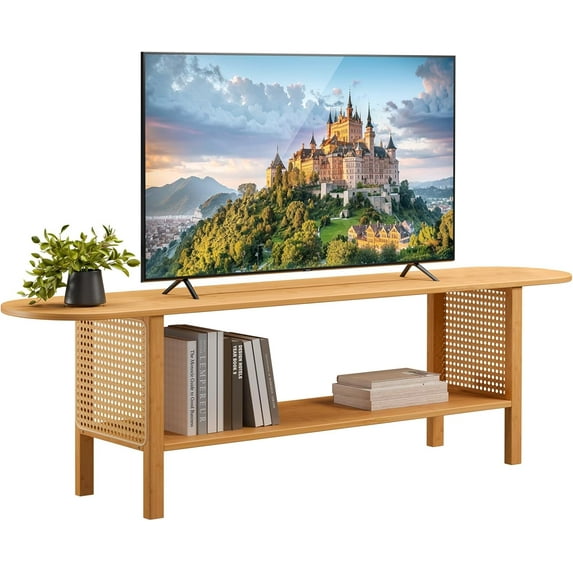 Bamboo TV Stand with Storage for TVs up to 65'' Modern Entertainment ...