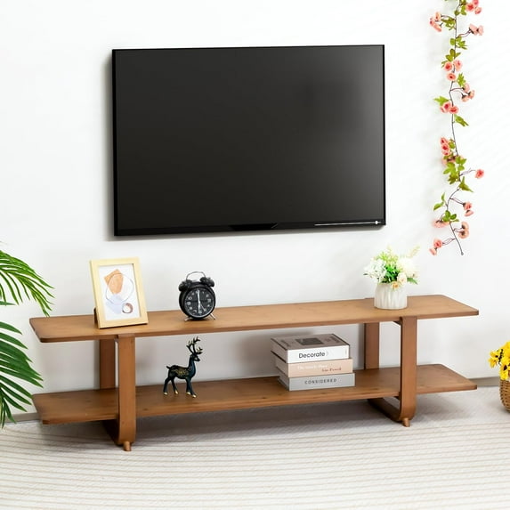 Bamboo TV Stand with Storage for TVs up to 65'', Modern Entertainment ...