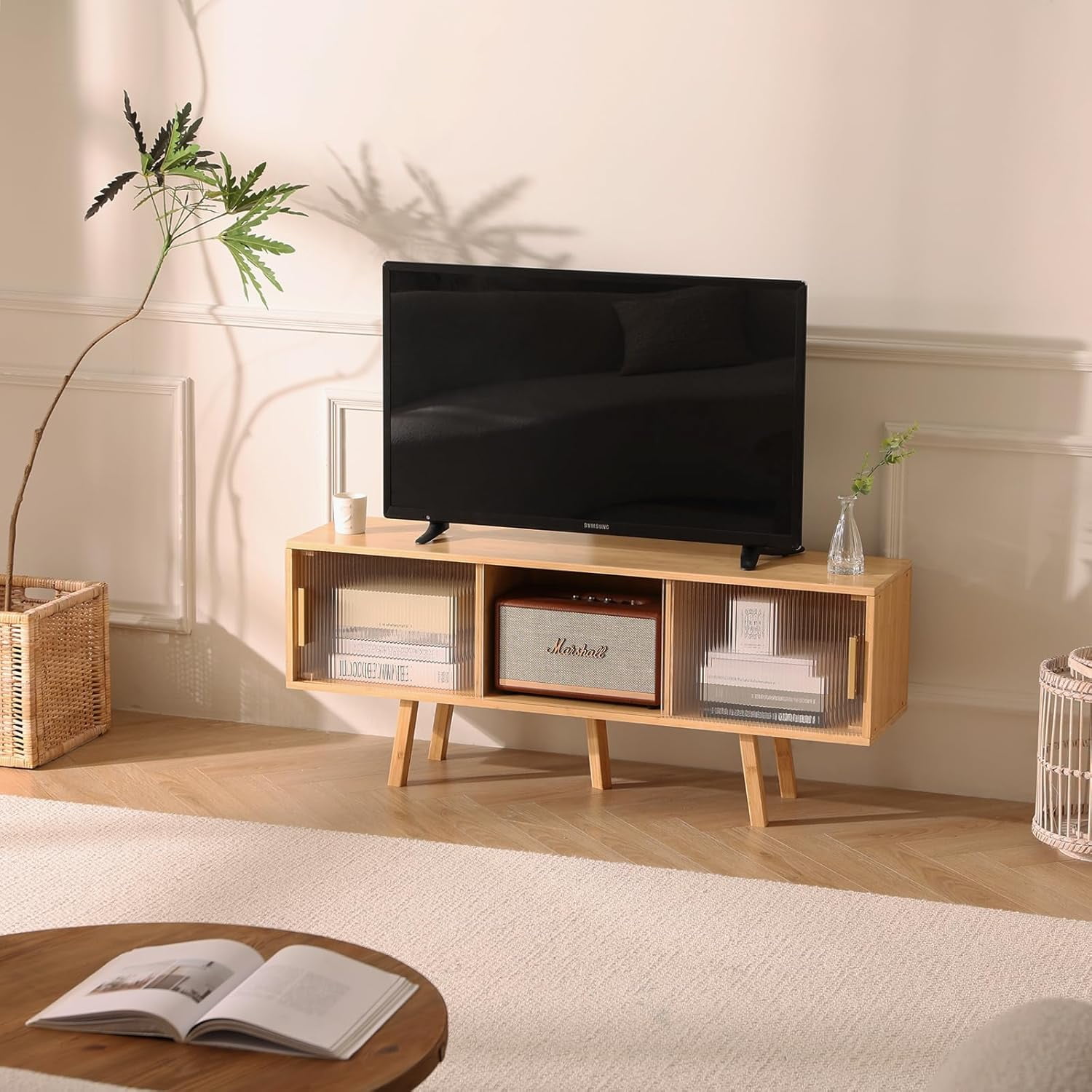 Bamboo TV Stand for TVs up to 50 Inches, Durable Entertainment Center ...