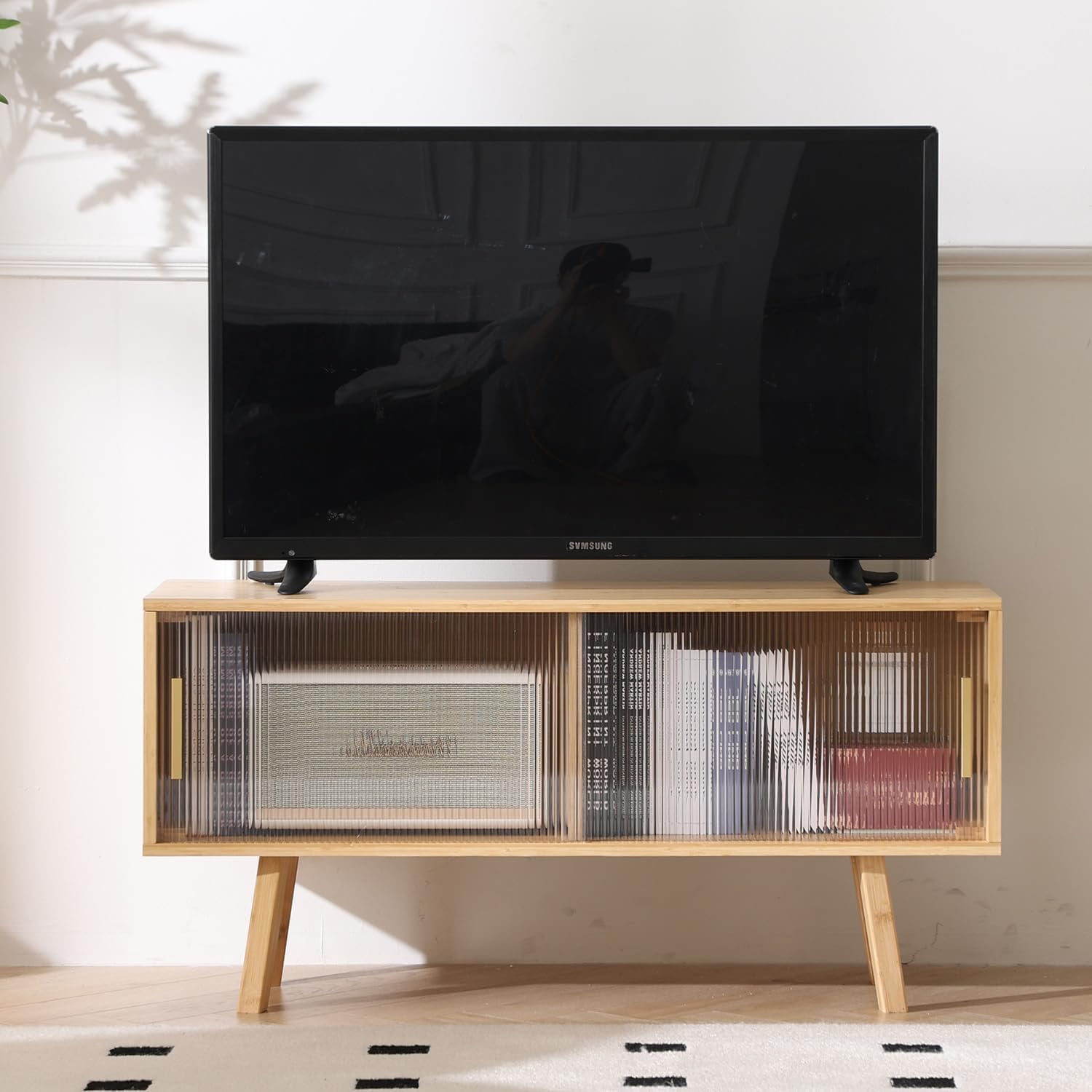 Bamboo TV Stand for TVs up to 50 Inches, Entertainment Center with 2 ...