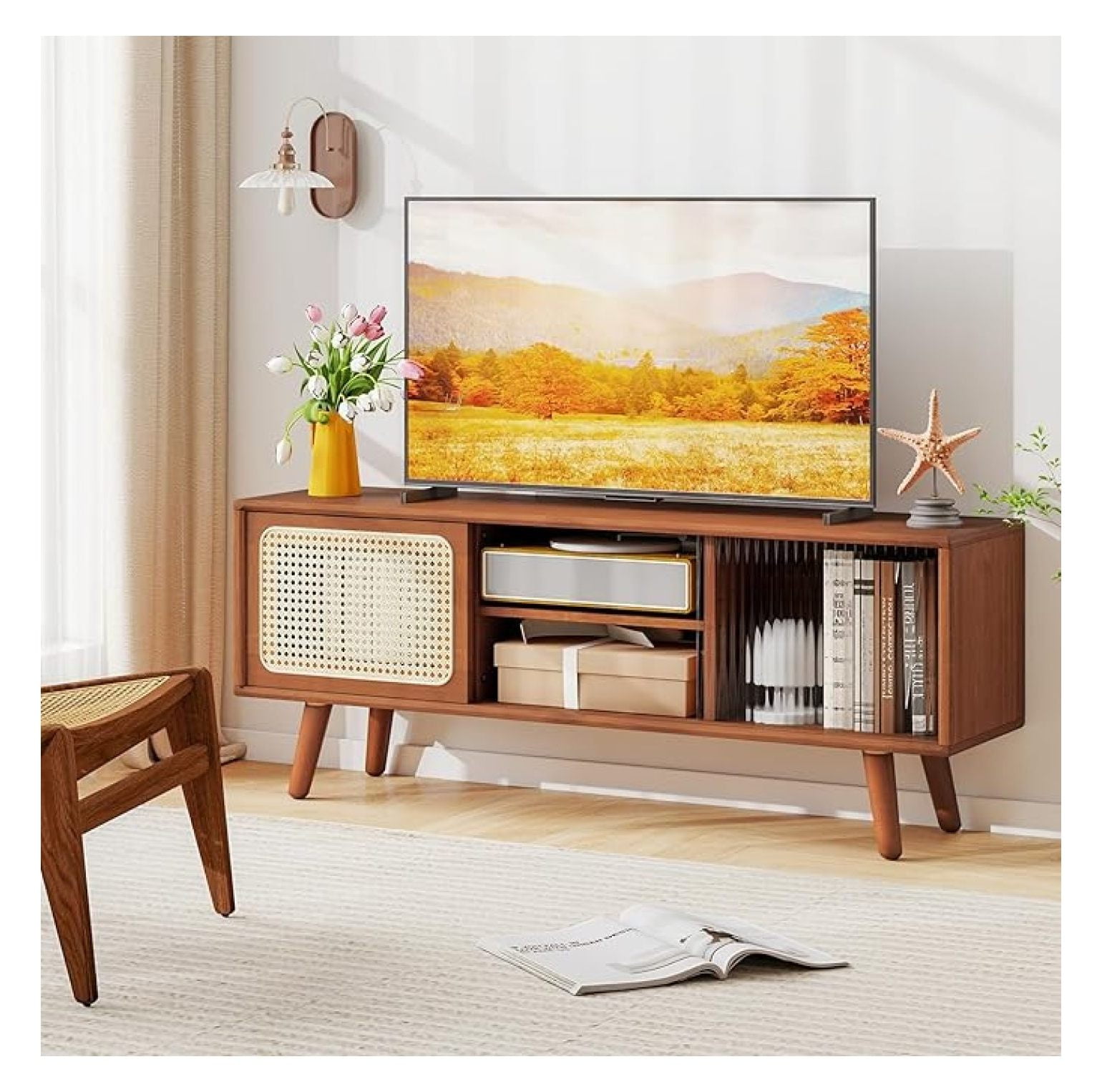 Bamboo TV Stand for TVs up to 55", Century Modern Entertainment Center ...