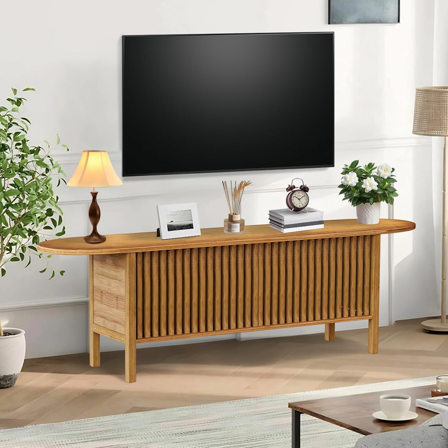 Bamboo TV Stand for TVs up to 65", Accent Entertainment Center with ...