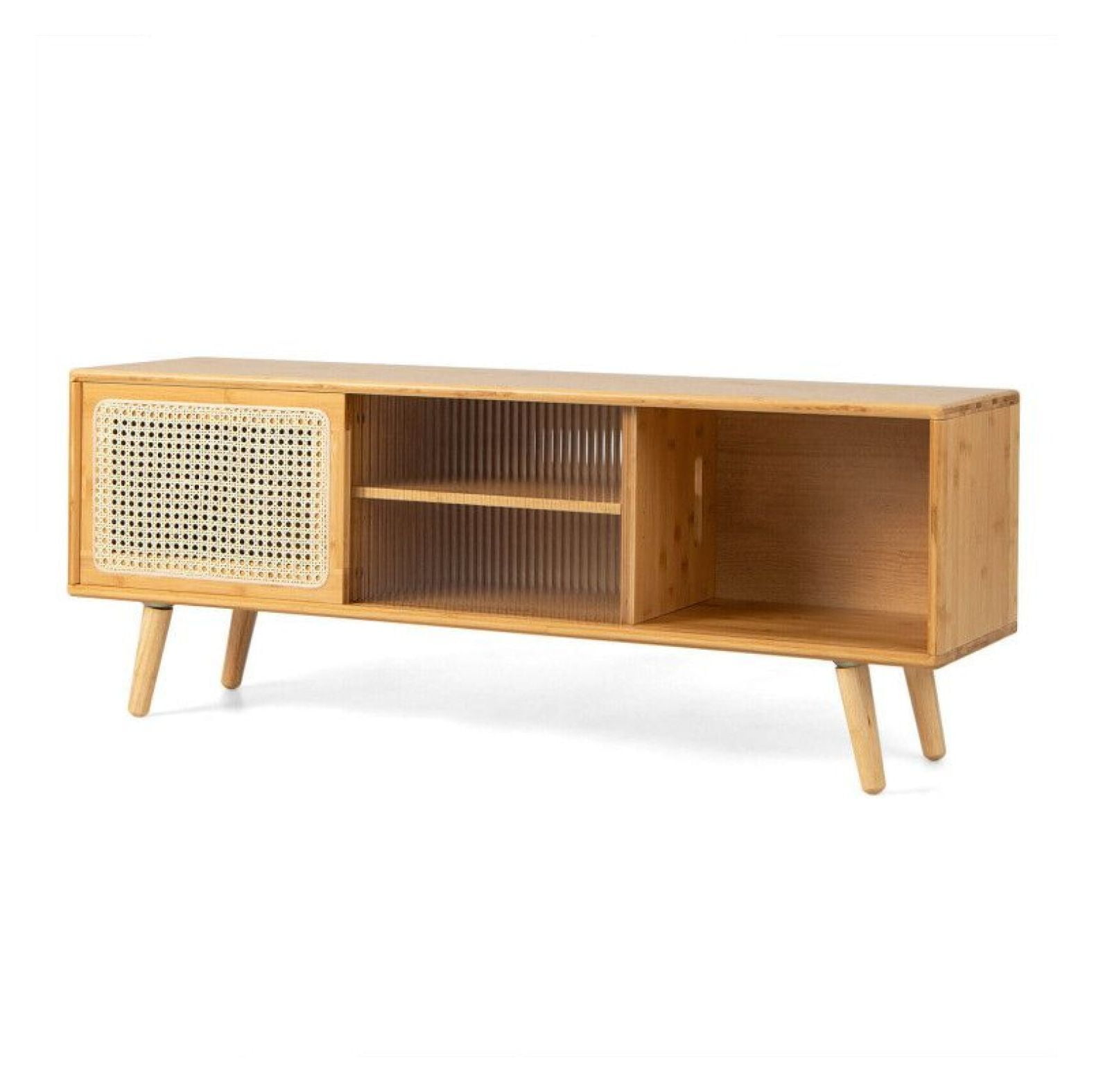 Bamboo TV Stand with Rattan Doors - 47.5" Media Console for 55" TVs ...