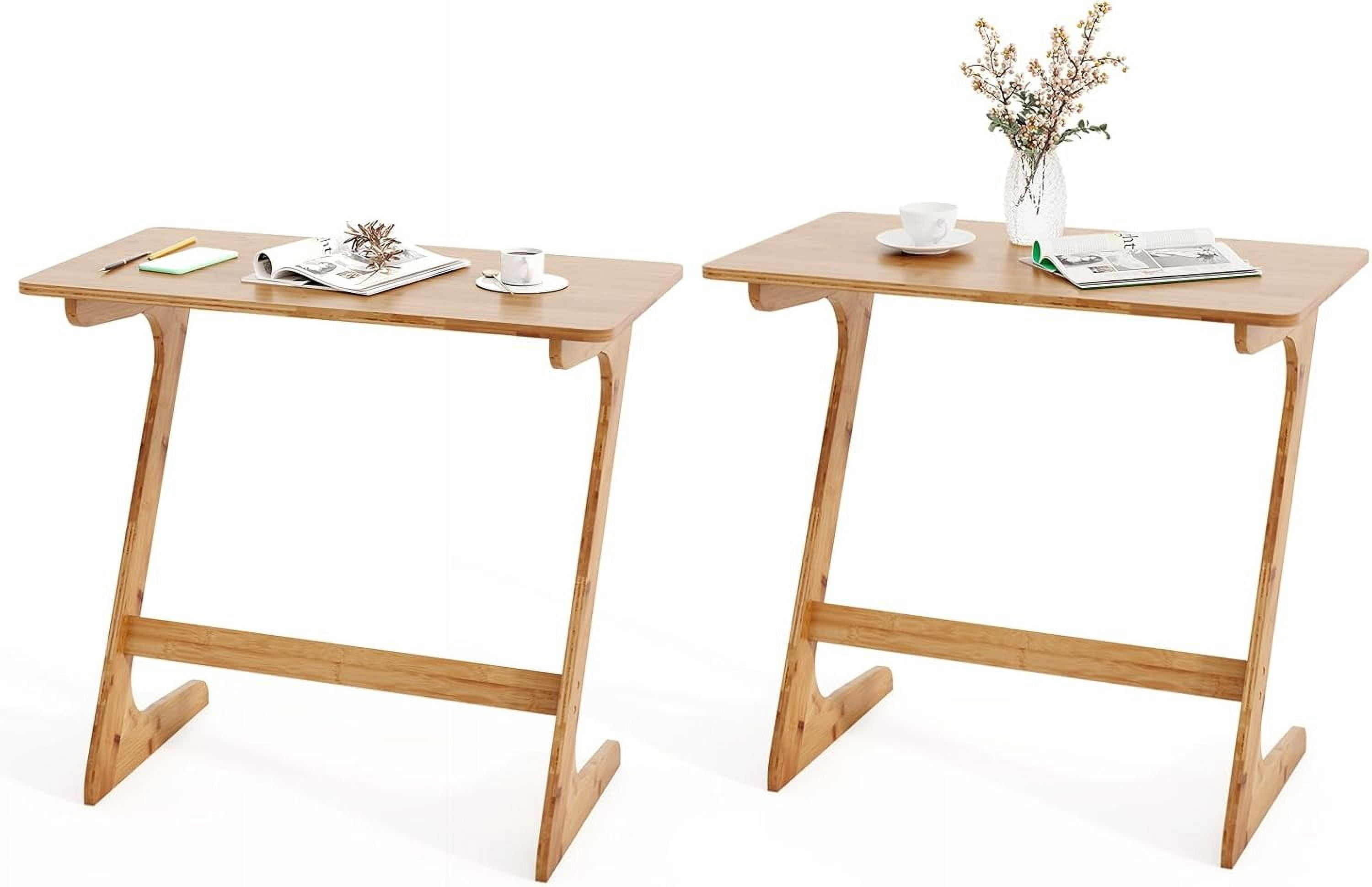 **bamboo tv tray table set of 2, z shaped sofa side table for eating ...