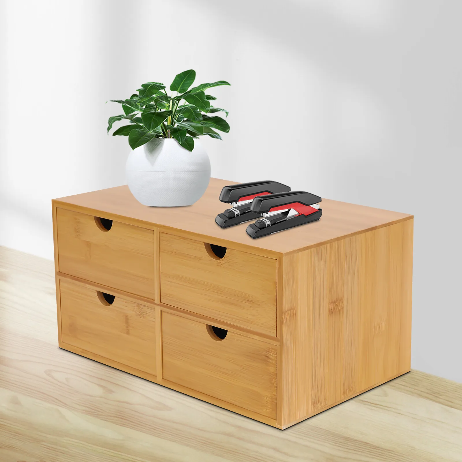 Bamboo Tabletop Storage Organization Box Office Desk Organizer with 4 ...