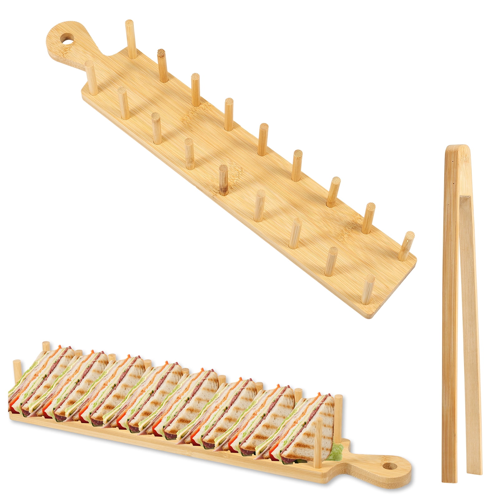 Bamboo Taco Tray with Tong Rectangular Taco Holder Holds 8 Soft or Hard ...