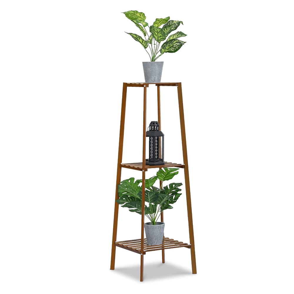 Bamboo Tall Plant Stand, 3-Tier Pot Holder, Small Space Flower Shelf ...