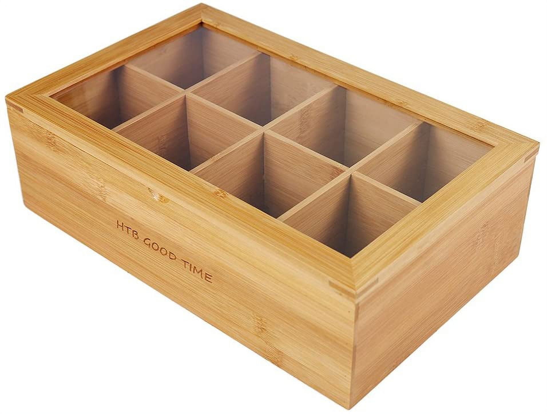 HTB Bamboo Tea Bag Holder, Storage Caddy Organizer Display Box with 8 ...